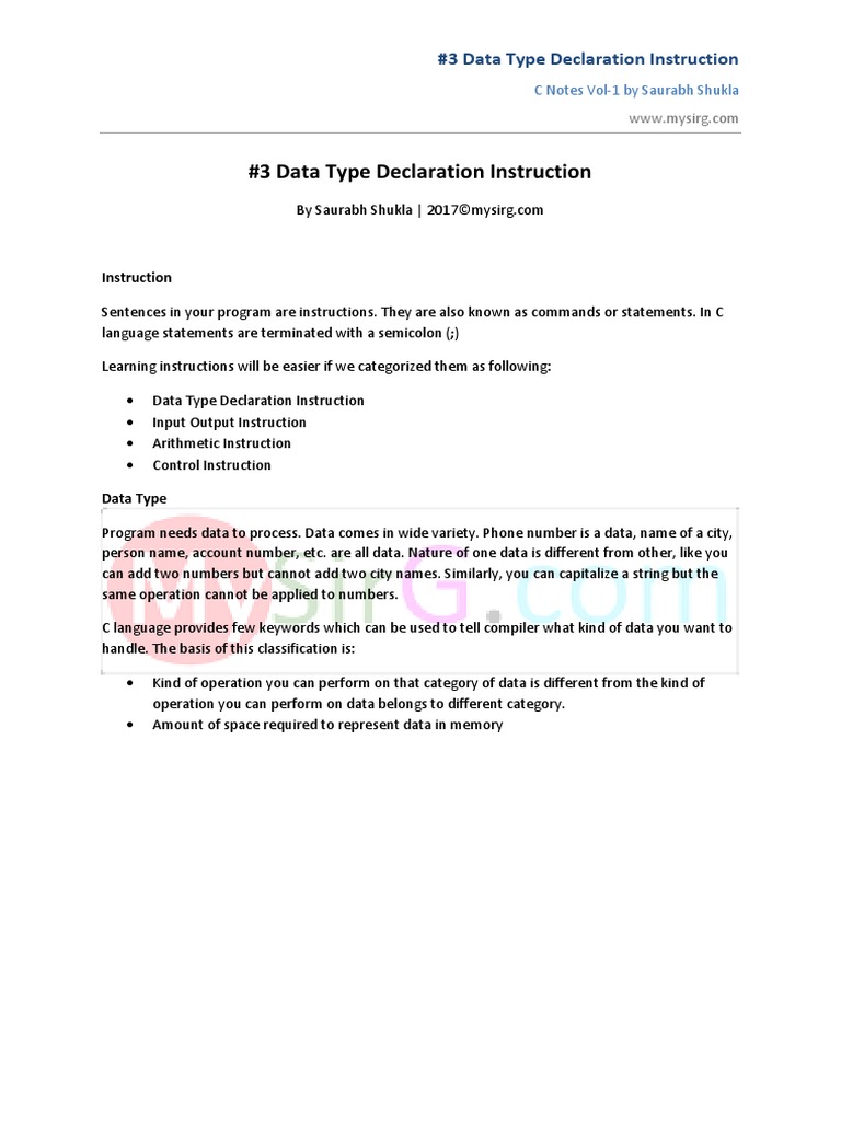 3 Data Type Declaration Instruction Data Type Variable Computer 2643
