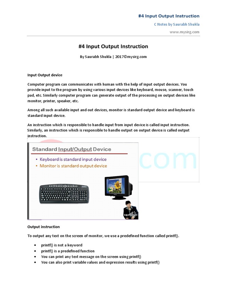 4 Input Output Instruction Pdf Input Output C Programming Language