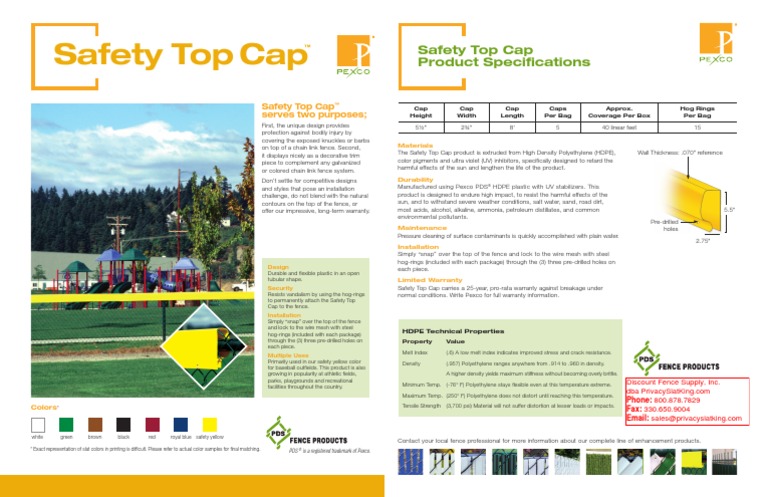 Pexco PDS Safety Top Cap Product Sheet | PDF | Polyethylene | Yield ...