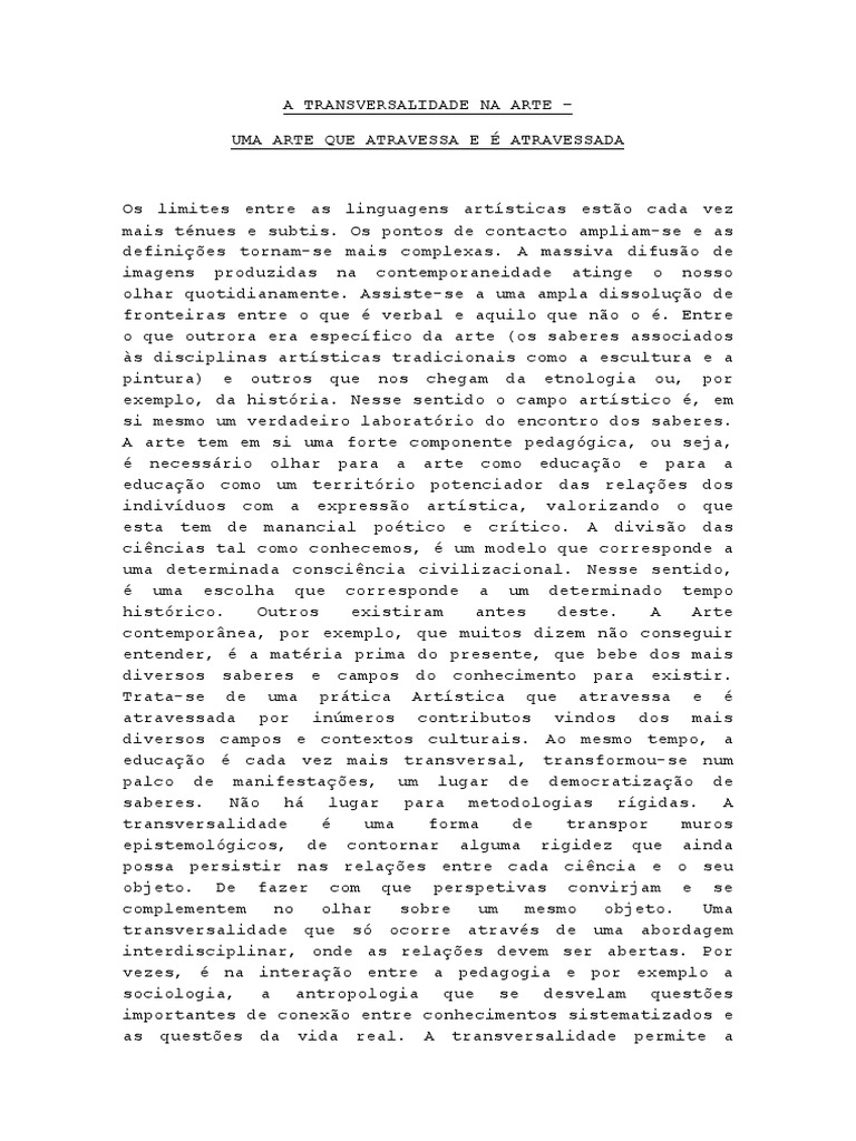 A Transversalidade Na Arte Revisto | PDF | Interdisciplinaridade | Science