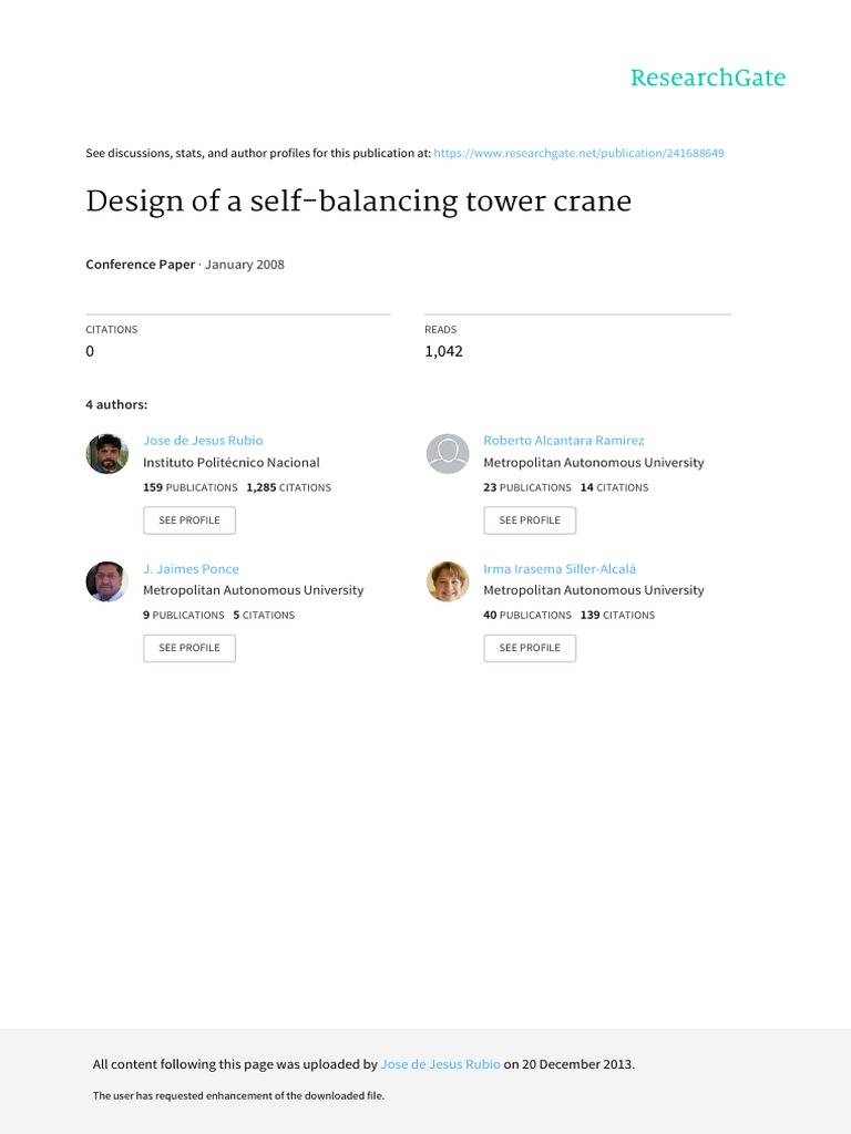 Self Balancing Tower Crane Pdf Crane Machine Elevator