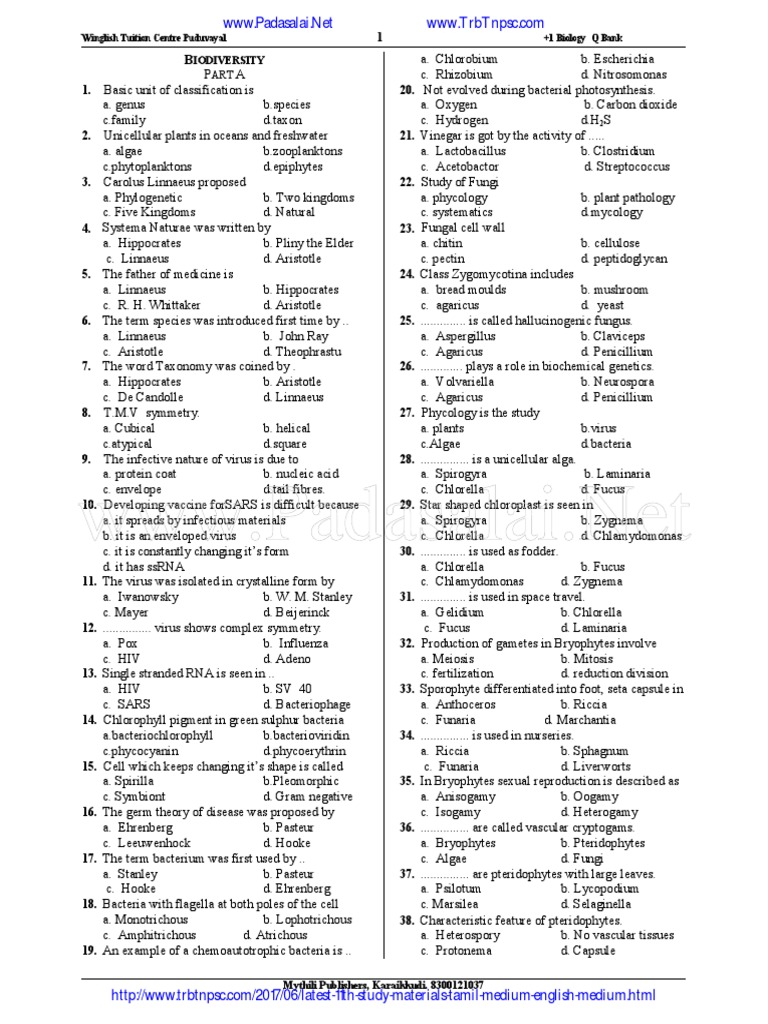11th Biology Question Bank | PDF | Osmosis | Cell (Biology)
