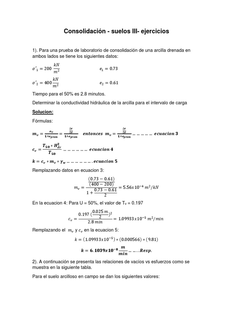 Consolidación - Suelos III - Ejercicios | PDF | Materiales naturales | Suelo