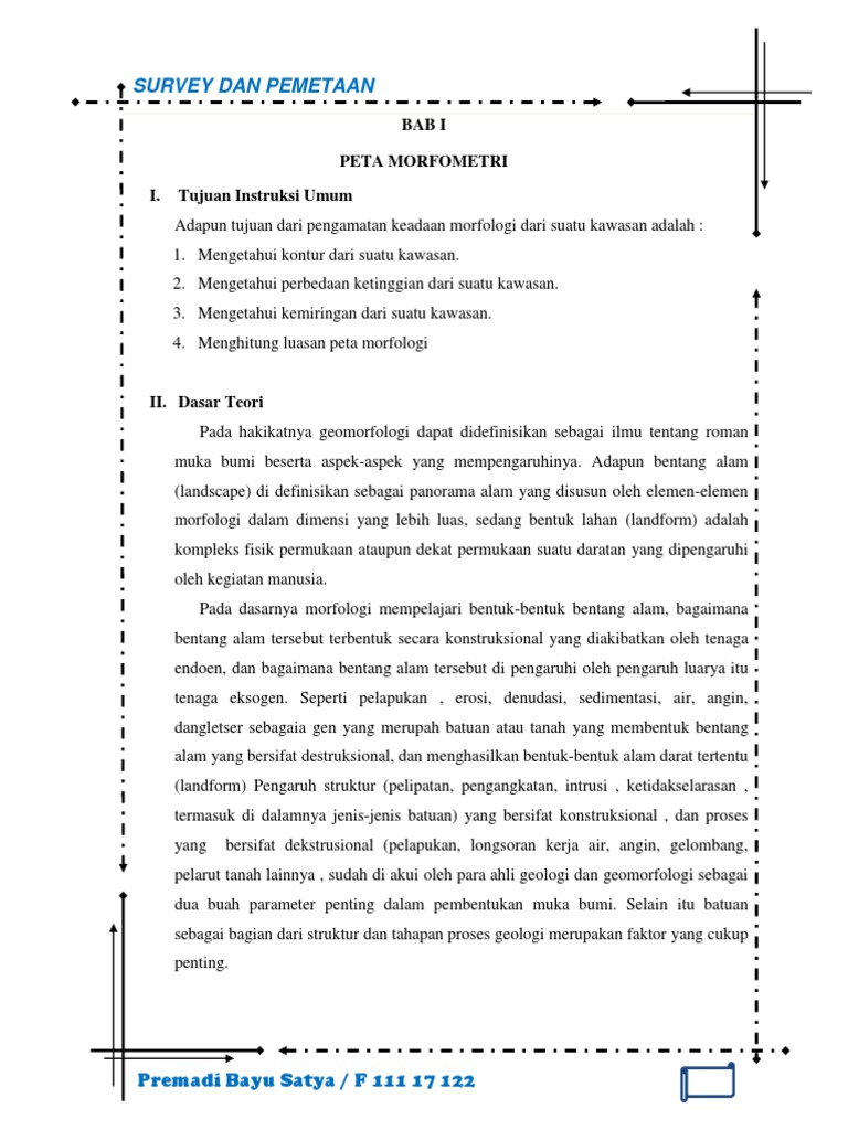 Survey Dan Pemetaan: Bab I Peta Morfometri I. Tujuan Instruksi Umum | PDF