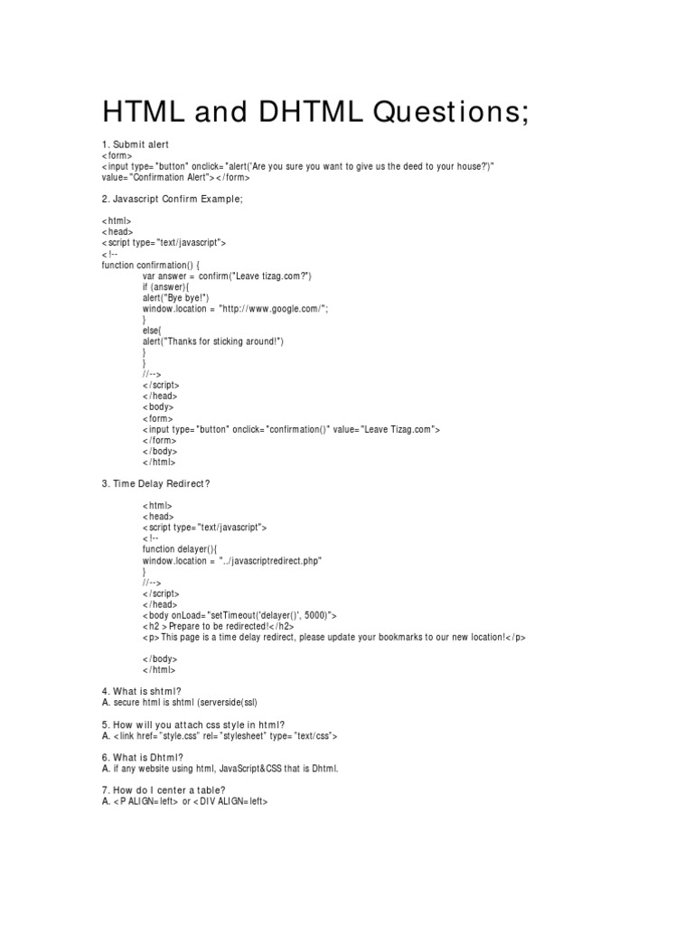 Html And Dhtml Questions Pdf Cascading Style Sheets Html Element