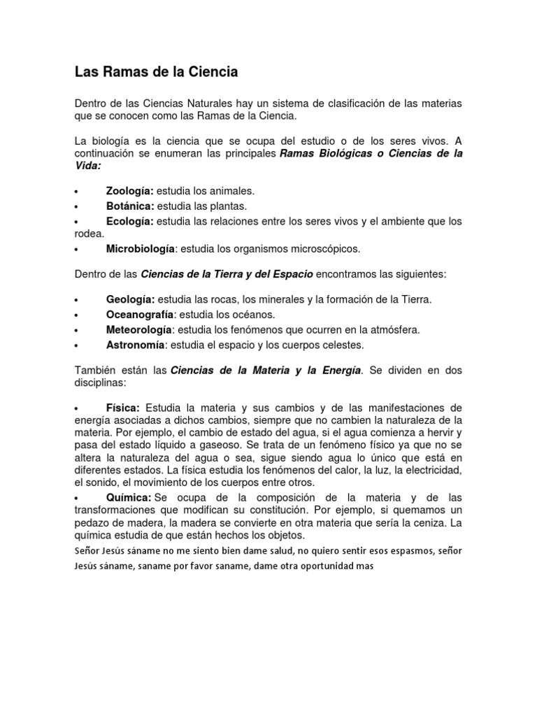 Ramas de la Ciencia Natural y Física | PDF