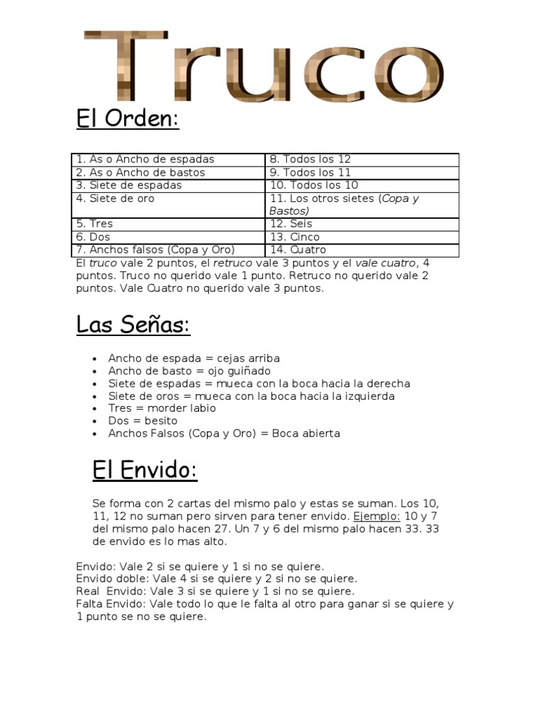 Reglas Básicas Del Truco (Argentino) | PDF