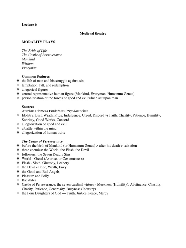 Medieval Theatre Morality Plays: The Pride of Life The Castle of ...