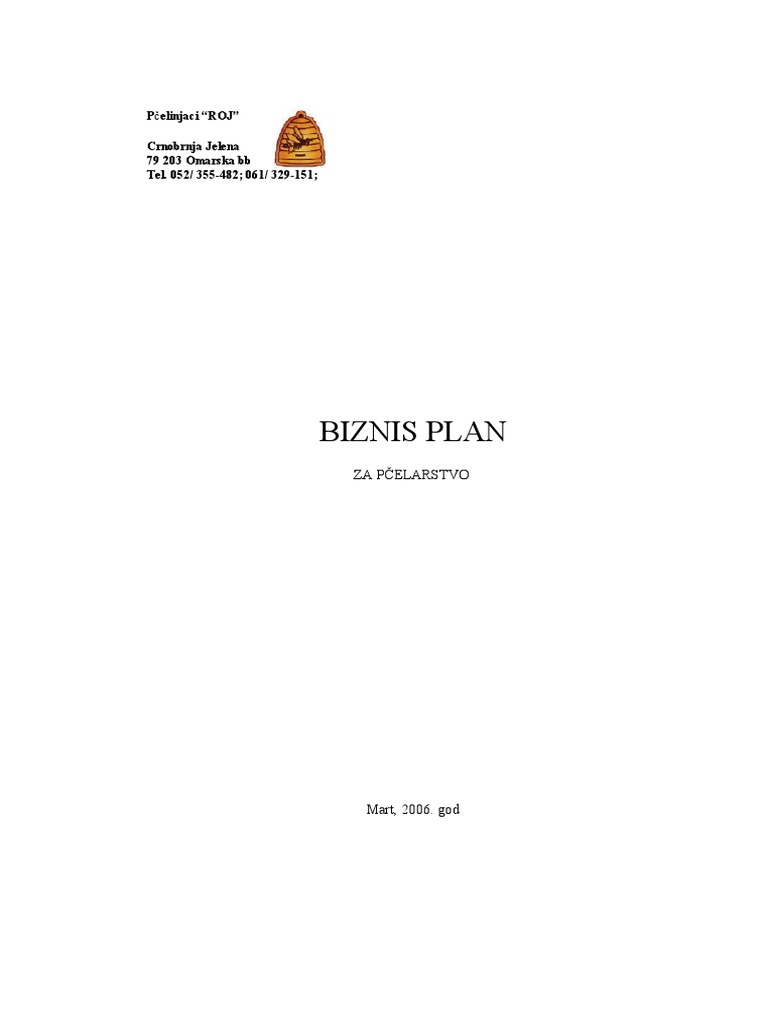 Biznis Plan Za Pčelarstvo PDF | PDF