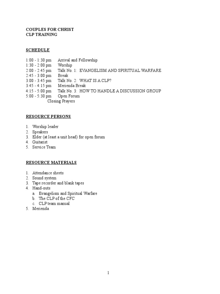 CFC CLP Training | PDF | Spiritual Warfare | Prayer