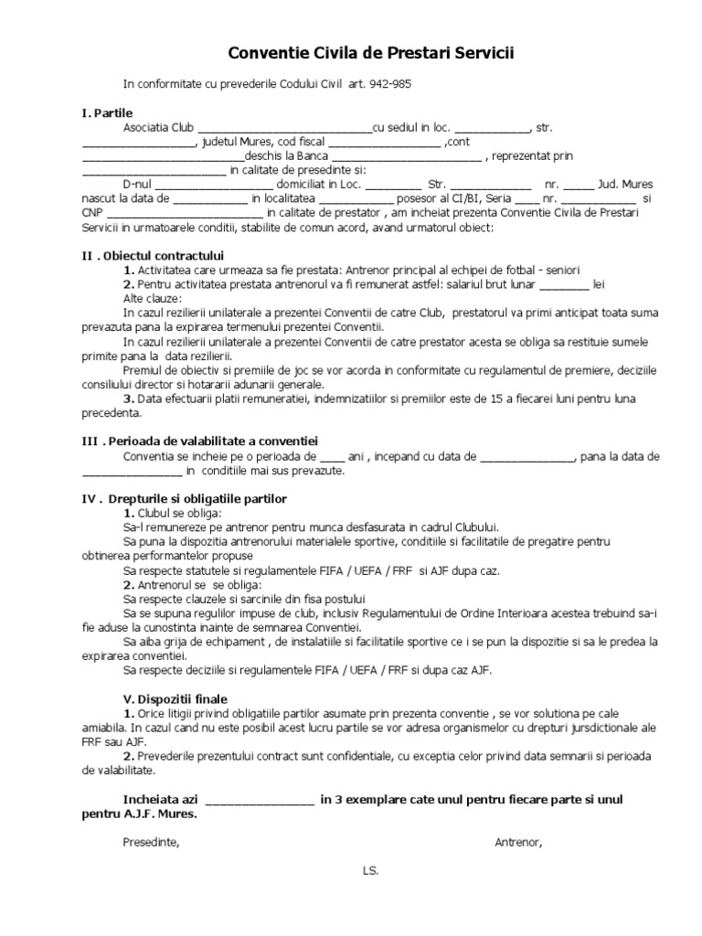 Model Conventie Civila de Prestari Servicii | PDF