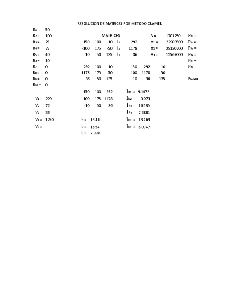 Cramer Method for Matrix Resolution | PDF