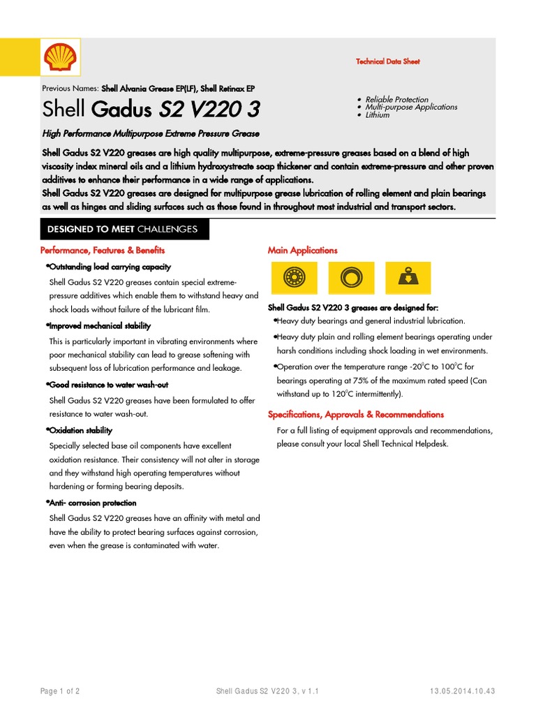 Shell Gadus S2 V220 PDF PDF Bearing (Mechanical) Chemistry