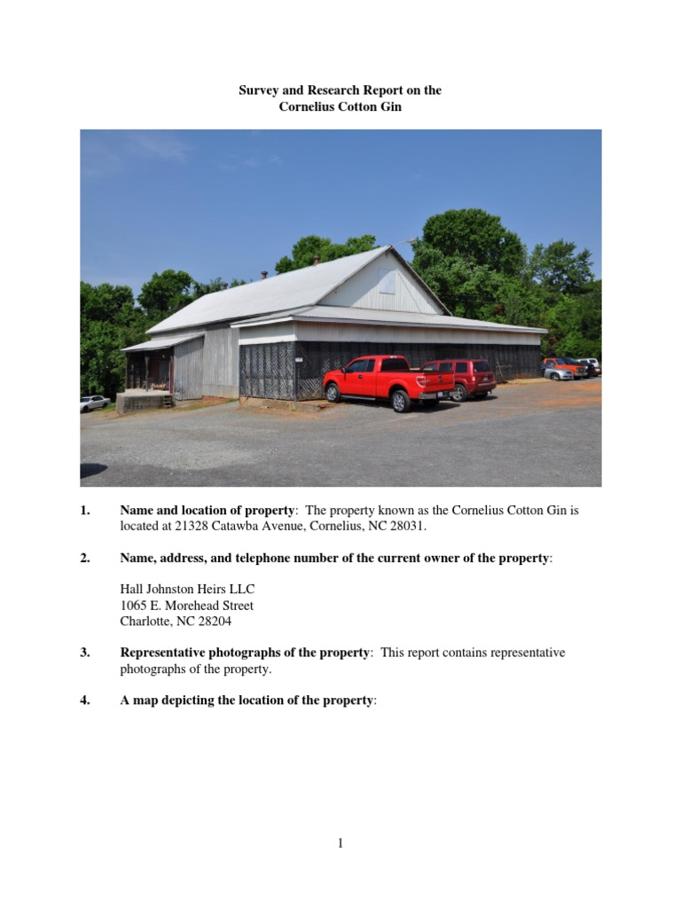 Cornelius Cotton Gin Survey and Research Report | PDF | Cotton ...