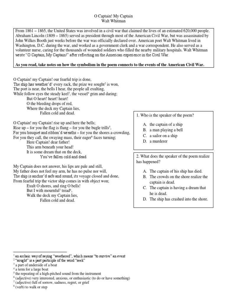 O Captain! My Captain! - Walt Whitman | PDF | Walt Whitman | Unrest