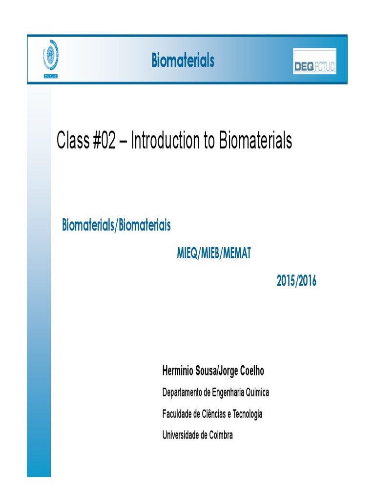 Aula #02 - Introduction To Biomaterials | PDF | Biomaterial | Tissue ...