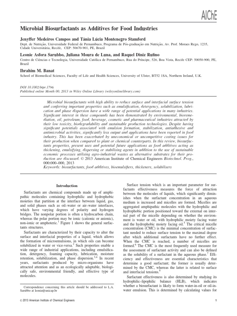 Application of Biosurfactants in Food Industry PDF | PDF | Surfactant ...
