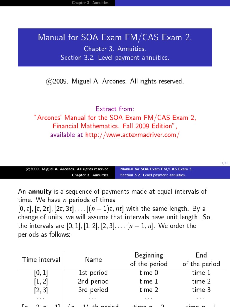 Manual For SOA Exam FM/CAS Exam 2.: Chapter 3. Annuities. Section 3.2 ...