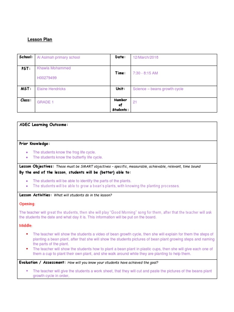 Lesson Plan: School: Date: PST: Time | PDF
