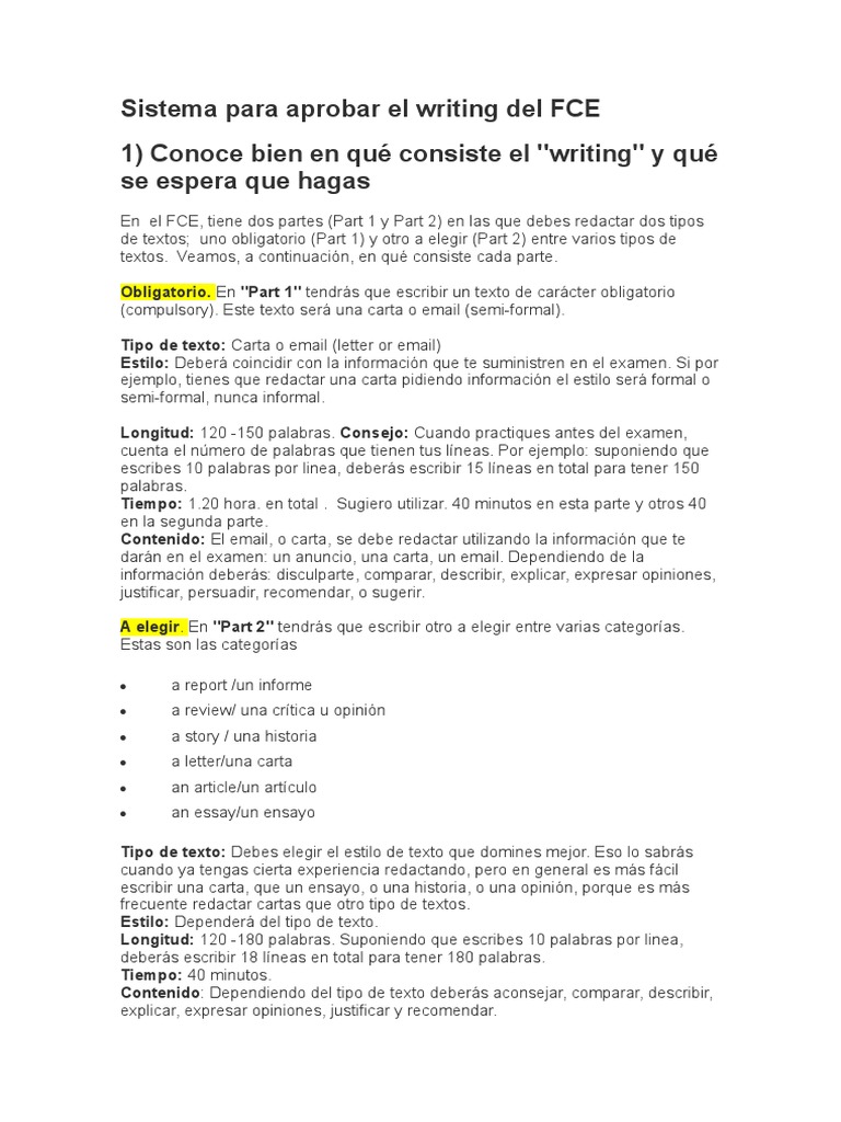 Guía para el Writing del FCE | PDF | Comunicación escrita ...