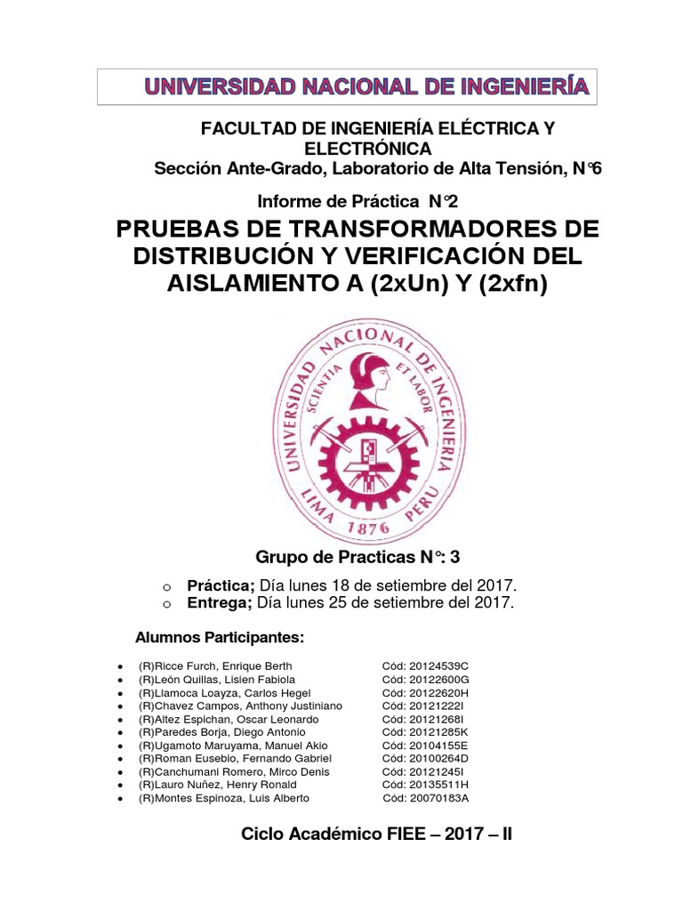 If2 Pruebas de Transformadores de Distribución Completo | PDF | Transformador | Inductor