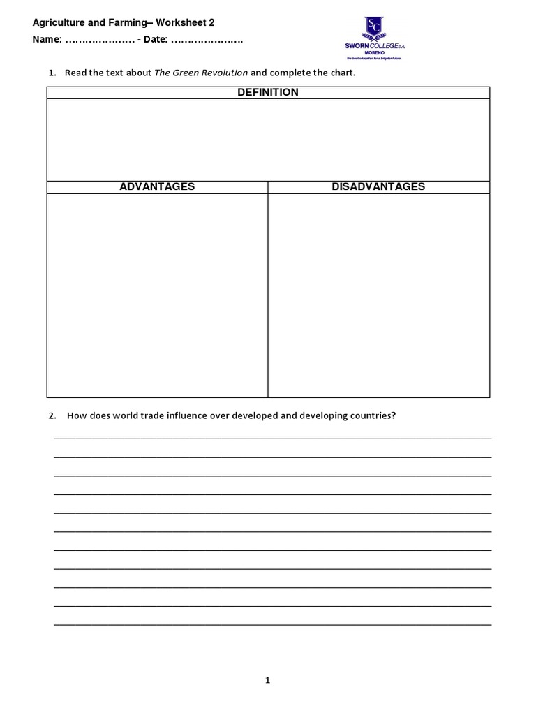 Agriculture and Farming - Worksheet 2 Name: - Date | PDF | Agriculture ...