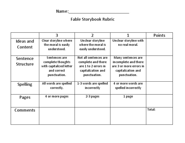 Fable Storybook Evaluation Rubric | PDF | Language Arts & Discipline