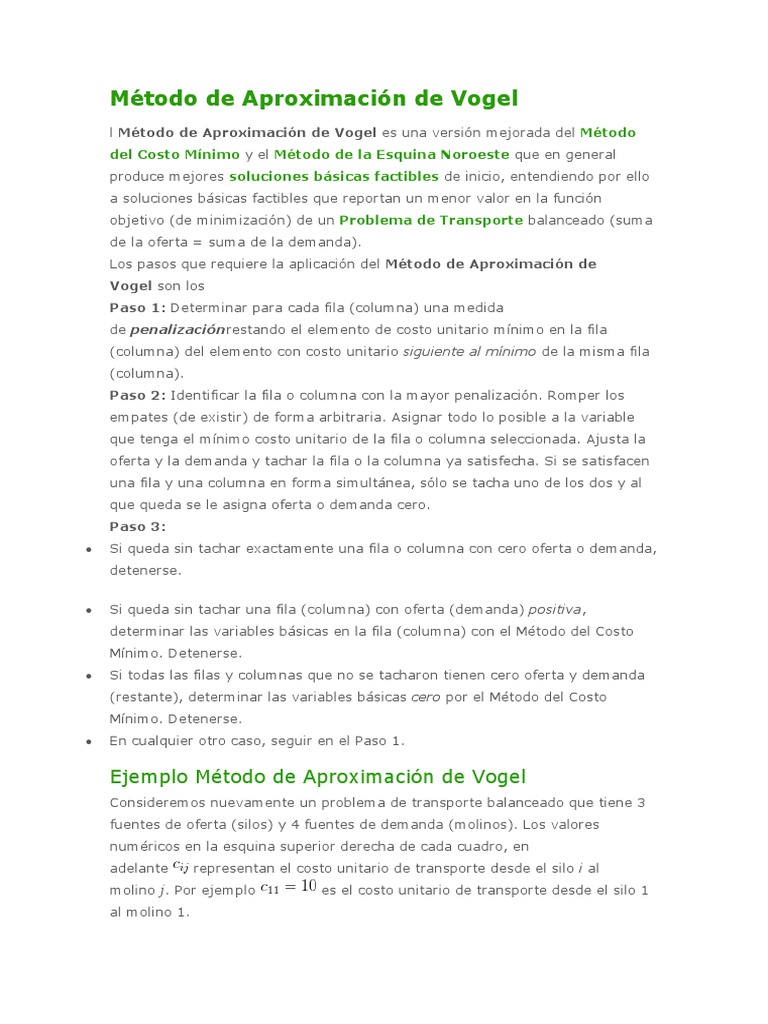 Método de Aproximación de Vogel | PDF | Matemáticas Aplicadas | Enseñanza de matemática