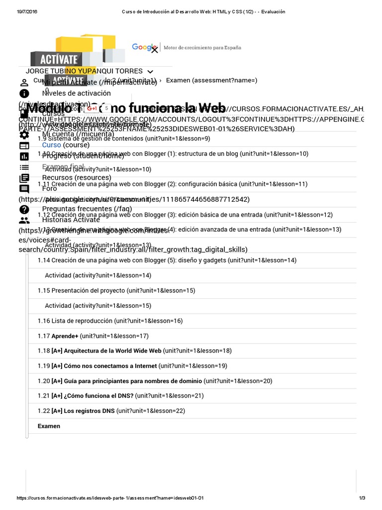Curso de Introducción Al Desarrollo Web - HTML y CSS (1 - 2) - Evaluación | PDF | Nombre de ...