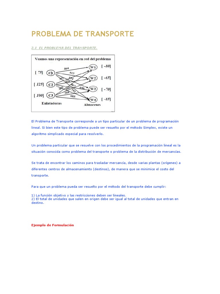 Problema De Transporte Pdf Programación Lineal Transporte