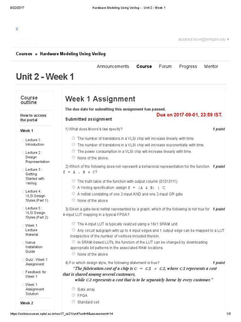 Hardware Modeling Using Verilog - Unit 2 - Week 1 Assignment | PDF ...