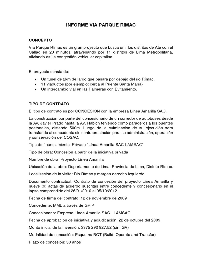 Informe Via Parque Rimac Corregido | PDF | Lima | Hormigón