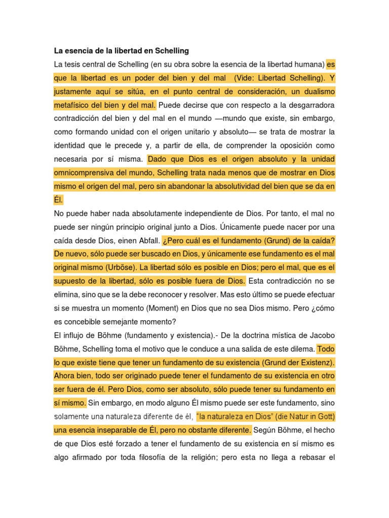 La libertad y el mal en Schelling | PDF | Mal | Esencia