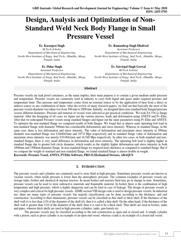 Design, Analysis and Optimization of Non Standard Weld Neck Body Flange ...