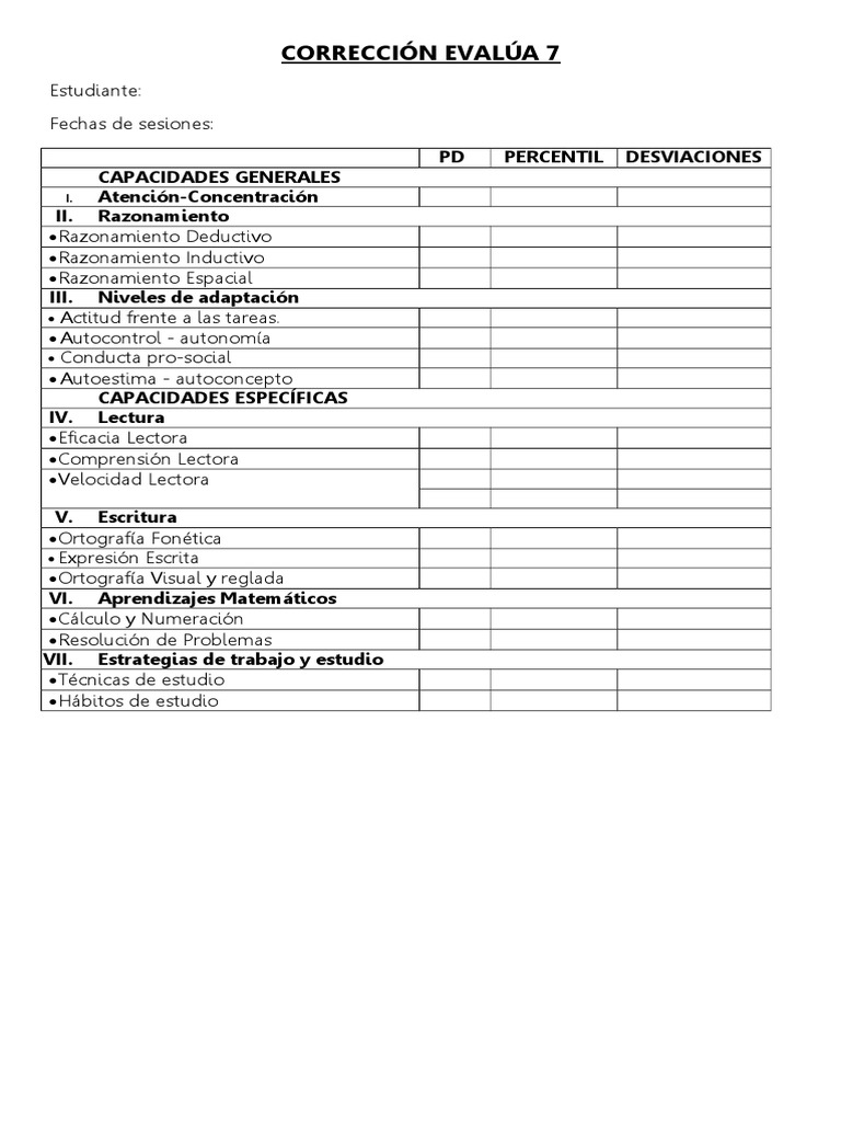 Tabla Corrección Evalúa 7 | PDF