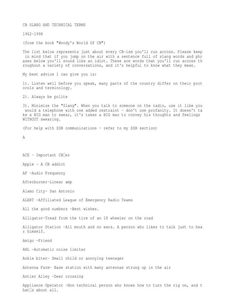 CB Slang and Technical Terms from 1962-1998 | PDF | Radio | Semi ...