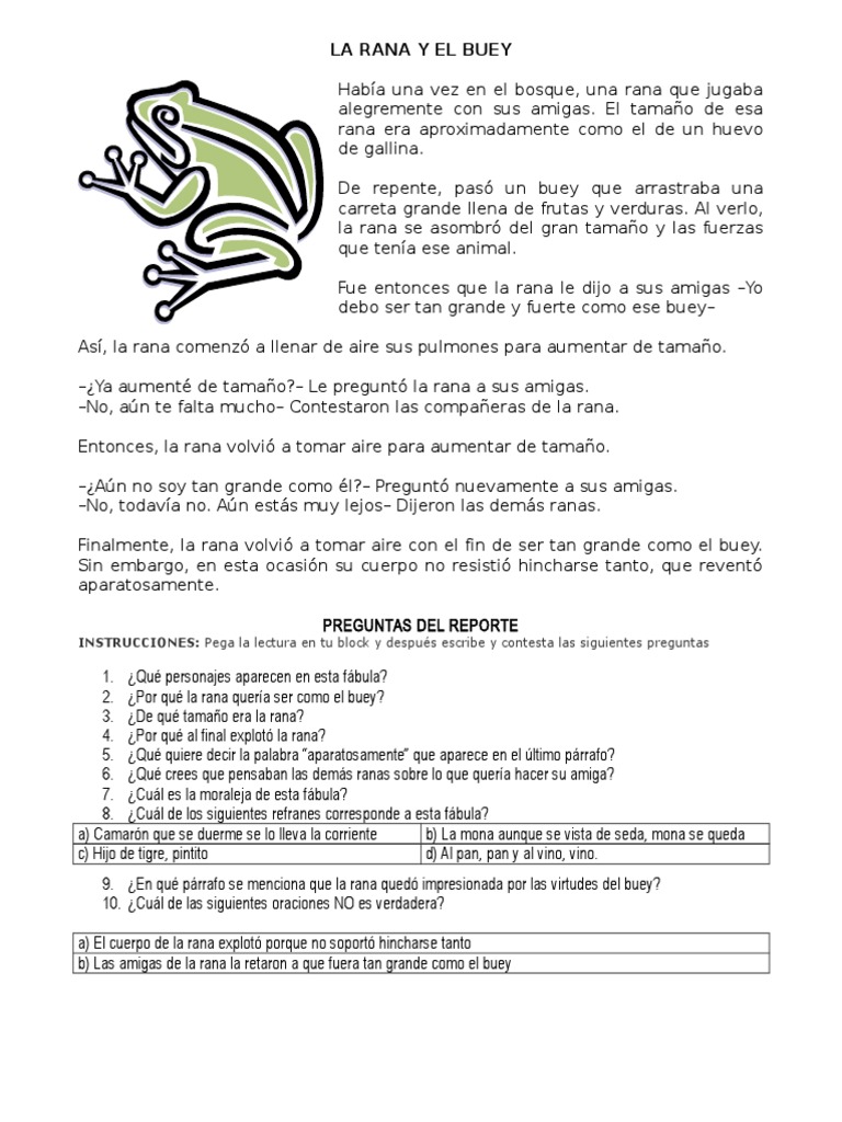 35 La Rana Y El Buey Pdf Ocio