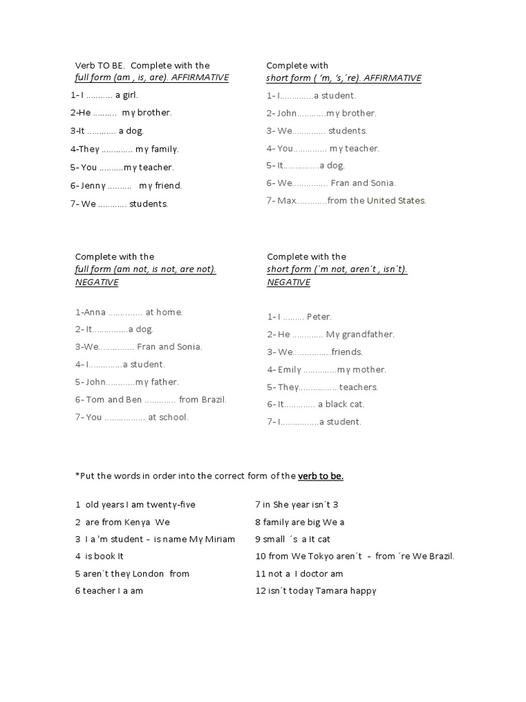 Verb Conjugations: Complete Conjugations of the Verb "To Be | PDF