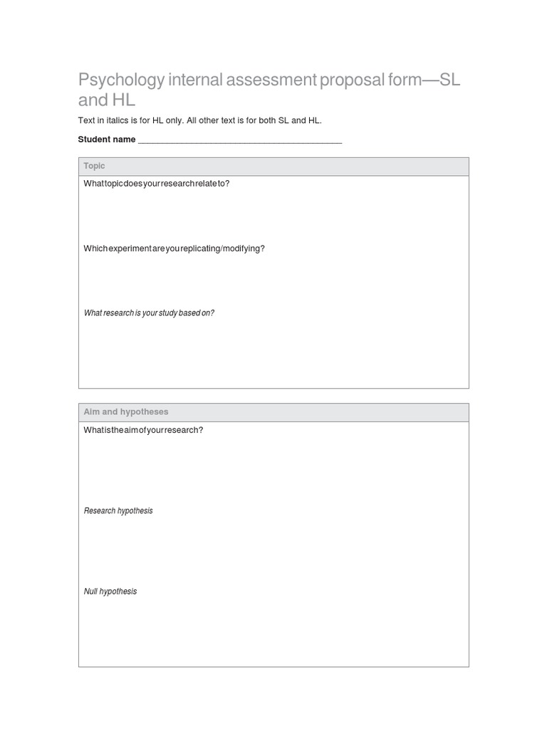 Psychology Internal Assessment Proposal Form | PDF | Self-Improvement ...