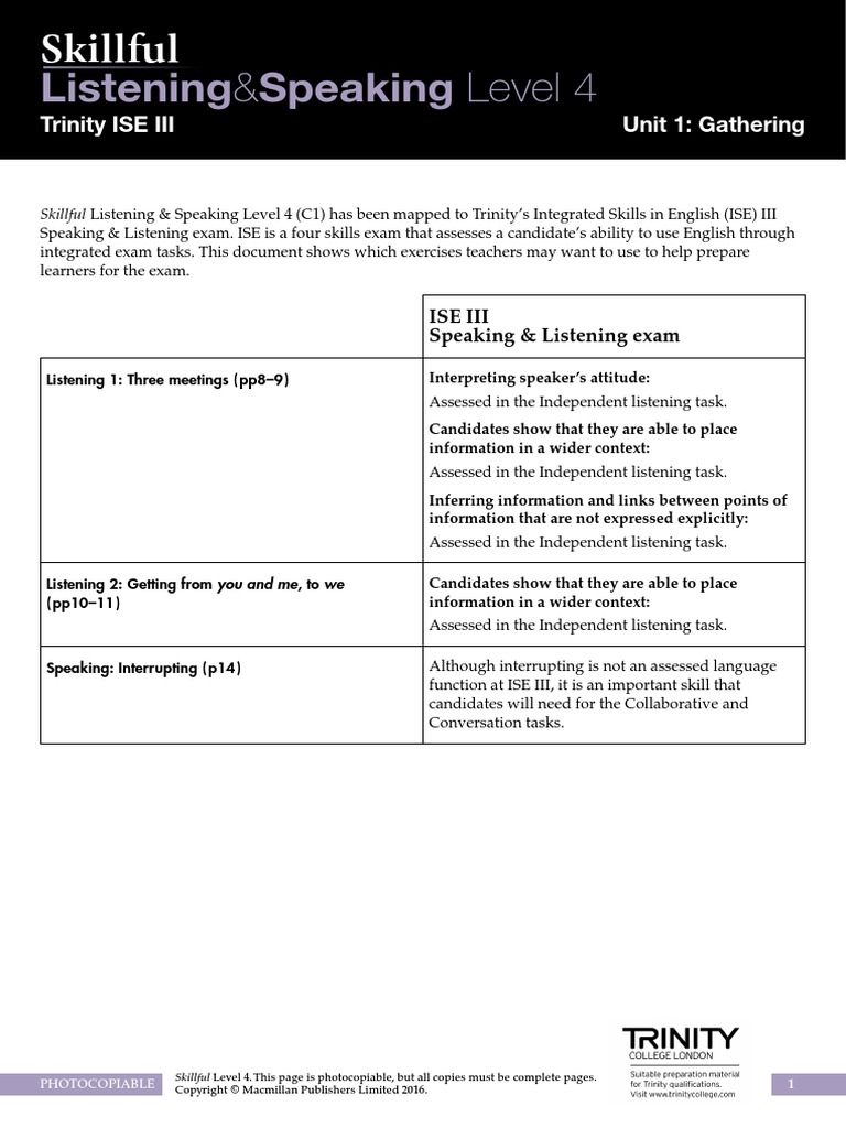 Skillful Listening and Speaking 4 Trinity ISE III | PDF | Copyright ...