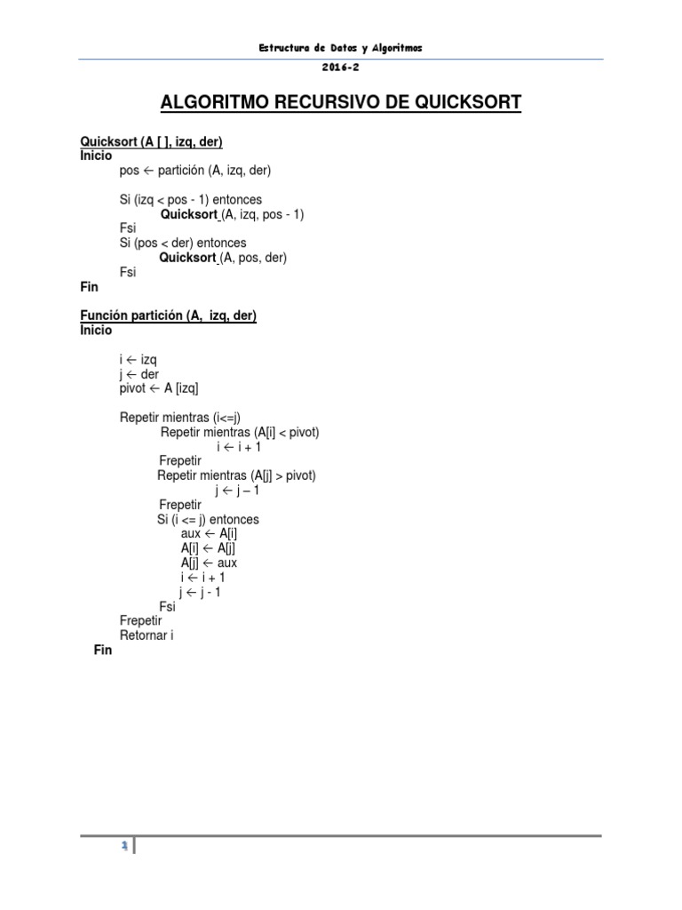 Algoritmo Recursivo de Quicksort | PDF