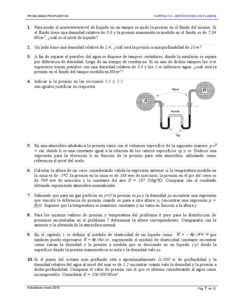 Cap2 Problemas Propuestos Enunciados | PDF | Medida de presión | Presión