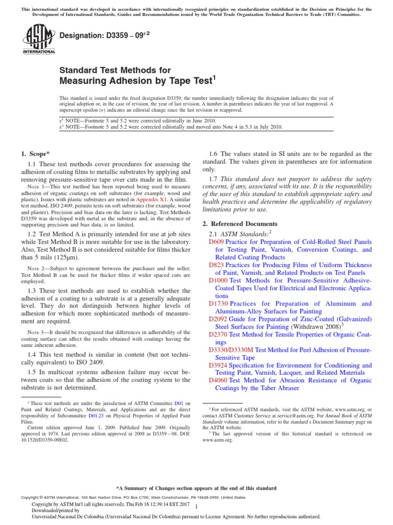 Astm D3359-09. | PDF | Adhesion | Electromagnetic Interference