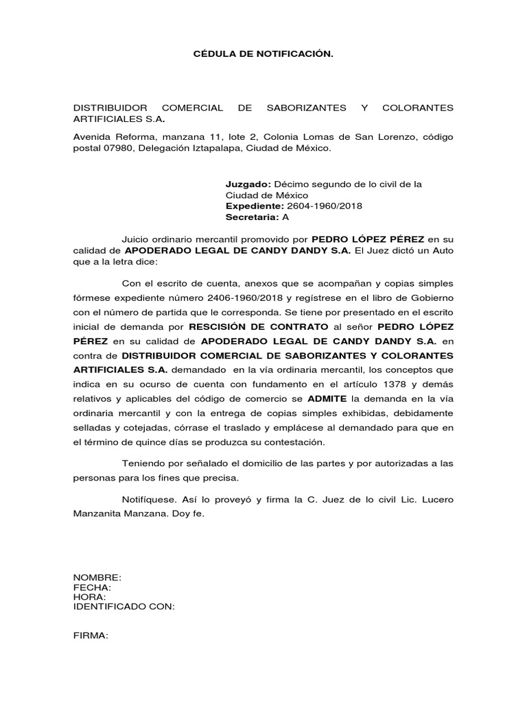 Cédula de Notificación | PDF