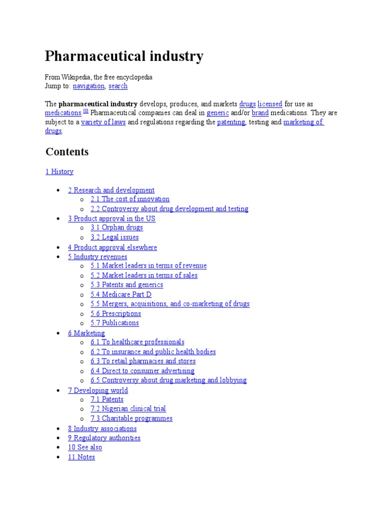 Pharmaceutical Industry: From Wikipedia, The Free Encyclopedia | PDF ...