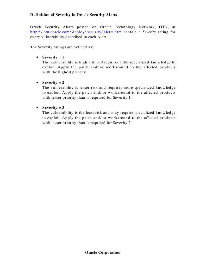Oracle Security Alerts Severity Ratings | PDF