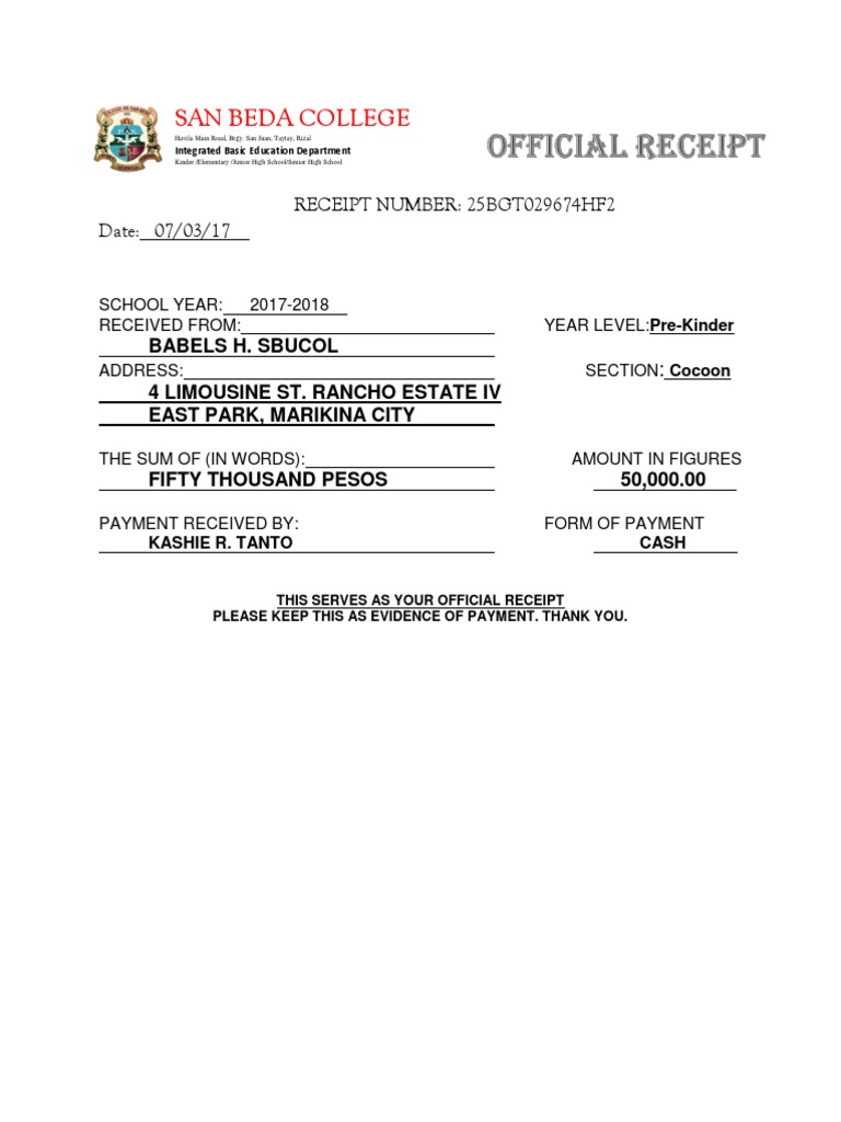 Tuition Fee Receipt Babels | PDF