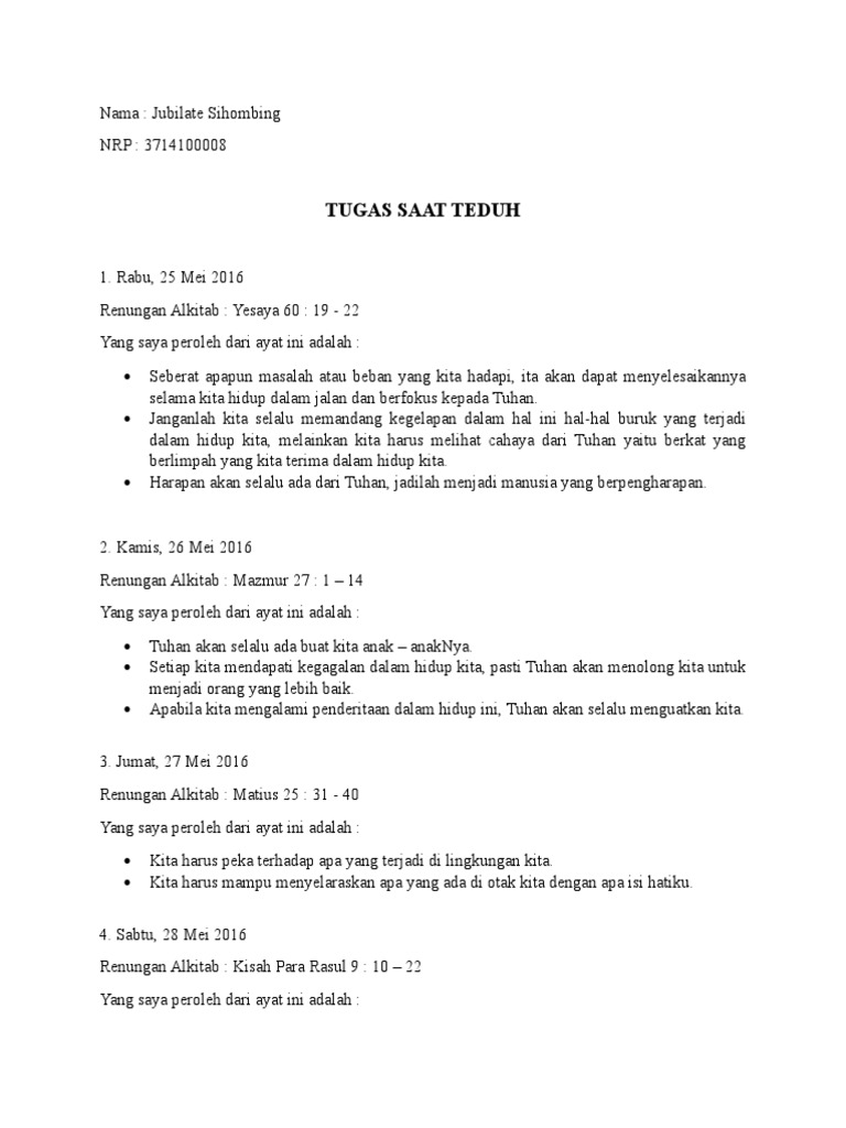 Saat Teduh Tugas | PDF