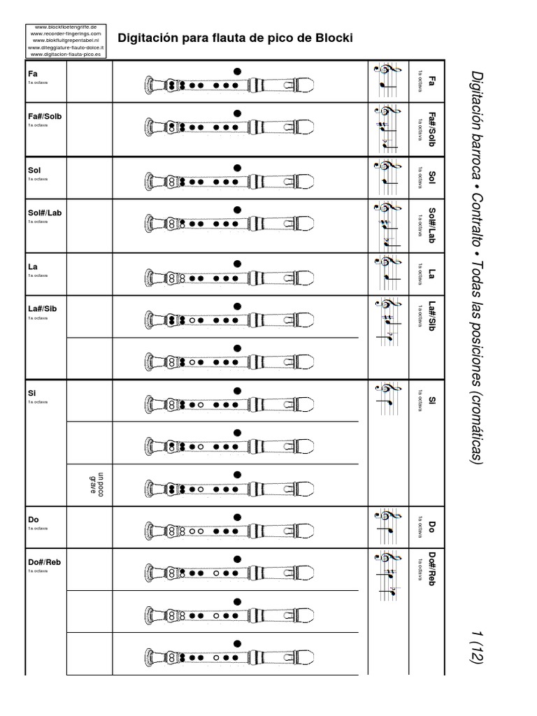 Posiciones de Flauta Alto PDF | PDF | Elementos de la música | Pitch (Música)