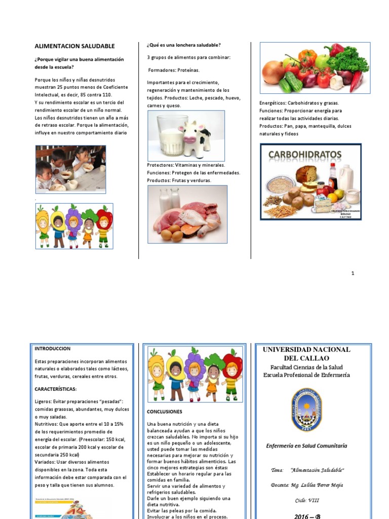 Triptico Alimentacion Saludable | PDF | Alimentos | Nutrición